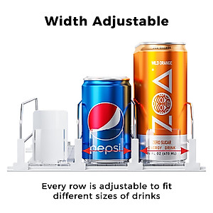 Puricon Drink Organizer for Fridge Pusher Glide, Spring Loaded Fridge Drink Dispenser, Self Pushing Soda Can Organizer for Refrigerator, Beer Bottle Beverage Organizer Drink Holder -3 Rows, White