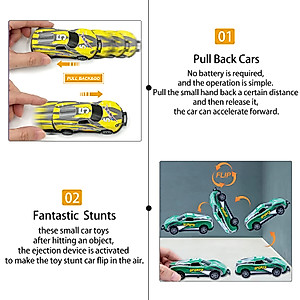 Jumping Stunt Car, Flips Pull Back Car Die Cast Car Sets for Boys 3+ with Play Mat Traffic Icon Kids Metal Friction Power Racing 8 Pcs, Model Car Barricade Alloy Mini Bounce Car, Boys Birthday Gift
