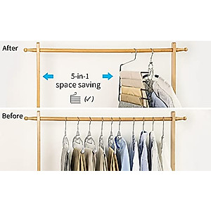 Nature Smile Pants Hangers 3pack, Heavy Duty Multi Layers Space Saving Slack Hangers,Non Slip 5 Tier Open-Ended Pants Hanger Closet Storage Organizer for Garden Flags Trousers Jeans Scarf