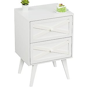 Lerliuo White Nightstand, Bed Side Table with 2 Drawers Barn Door, Solid Wooden Legs Night Stand, Mid Century Modern End Table Storage Wood Cabinet Dresser for Bedroom, Living Room, Dorm