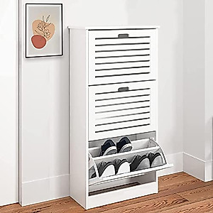 GEDELITE Entryway Shoe Cabinet, White Shoe Storage Cabinet with 3 Flip Doors,Shoe Cabint,20.94x9.45x43.11 inch