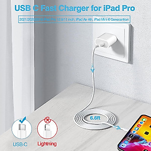 20W USB C Charger for iPad Pro 12.9/11 inch 2022/2021/2020/2018, iPad Air 5th/4th Generation, iPad 10th Generation, iPad Mini, iPhone 15 Pro Max, PD Block with 6.6ft Fast Charging Cable