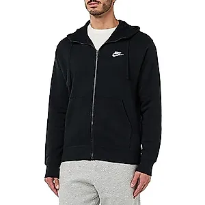 Nike Men's Sportswear Club Fleece Full Zip Hoodie, Fleece Zip-Up Hoodie Men, Black/Black/White, L