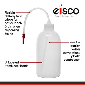 EISCO Wash Bottle, 125ml - Polyethylene - Translucent, Unbreakable - Screw Cap with Flexible Delivery Tube for Dispensing Liquid - Includes Tube Cap Labs