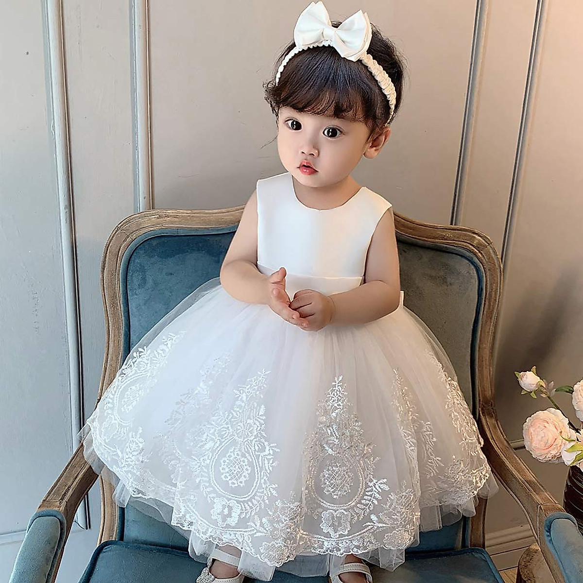 Christening Lace Birthday Christmas Easter Special Occasion Flower Baby Girl Dress Princess Formal Prom Tutu Ball Gown 2T 3T White 100