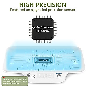 MomMed Digital Pet Scale, Portable Pet Dog Cat Scale with Hold and Tare Function, Precision Digital Scale, New Born Puppy and Kitten Scale with Tray for Puppy/Hamster/Little Bird/Rabbit, 1oz - 33lb