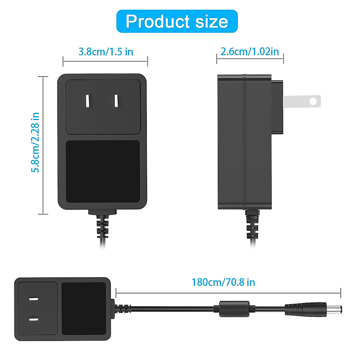 TKDY 18V 1A DC Power Supply Adapter, 110-240V AC to DC 18Volt US Plug fit for 18Vdc 1000mA 750mA 500mA Power Cord for Logitech Squeezebox Wi-Fi Internet Radio.
