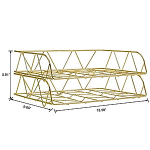 PAG 2 Packs Desktop File Organizer Metal Stackable Horizontal Letter Tray Paper Holder Rack, Gold