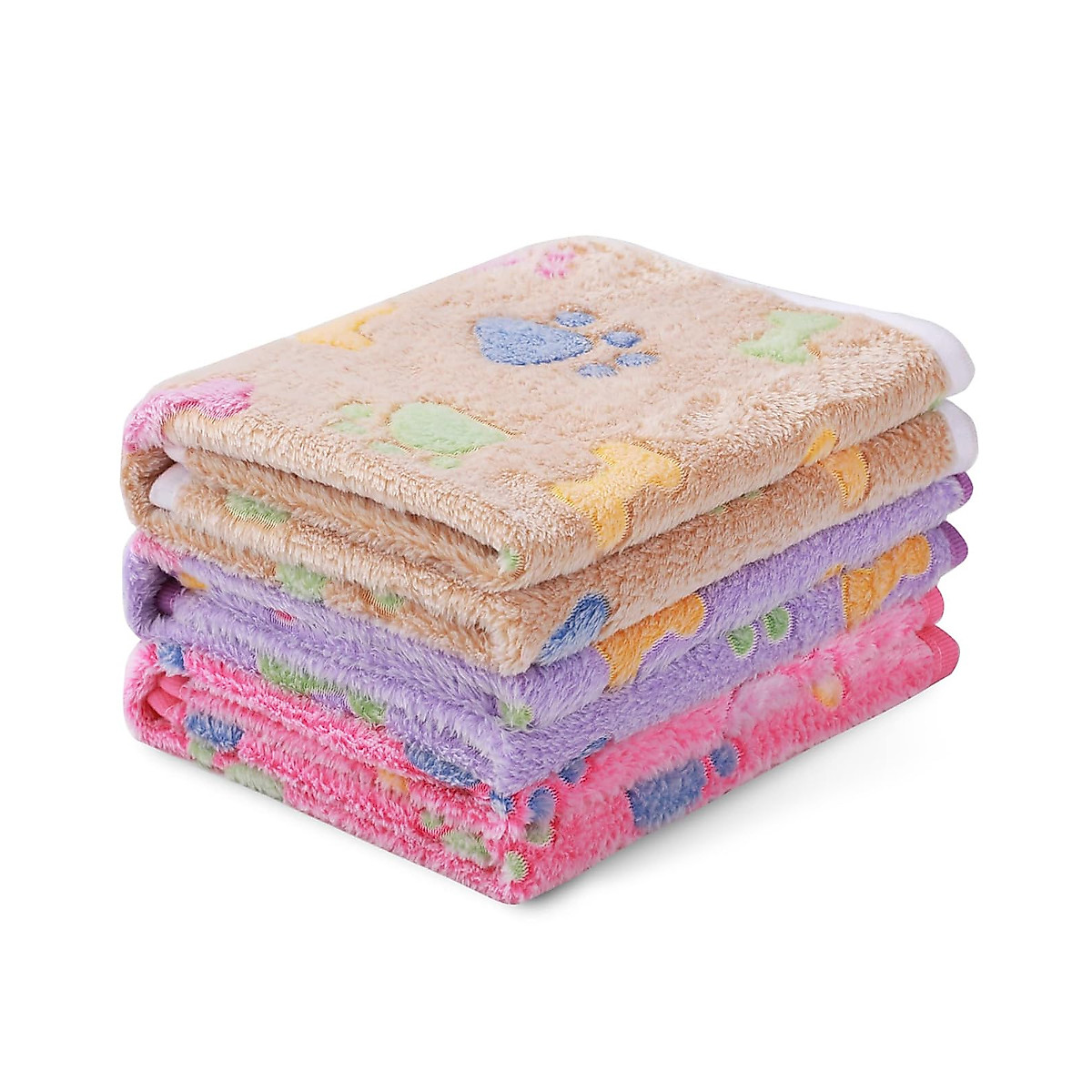 1 Pack 3 Blankets Super Soft Fluffy Cute Bone Pattern Pet Blanket Flannel Throw for Dog Puppy Cat Pink/Brown/Purple Large