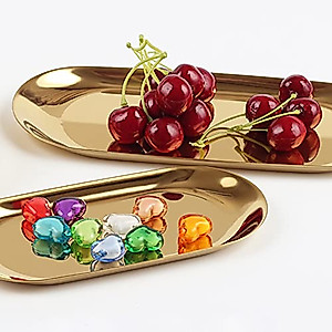 GDFYMI Decorative Tray, Perfume Tray, Jewelry Tray, Bathroom Tray, Gold Tray, Candle Tray, Stainless Steel Small Tray Jewelry Dish, Serving Tray Decro, Oval (9",2)