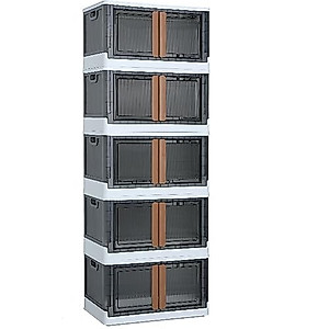 Closet Organizers and Storage- Collapsible Storage Bins, 19 Gal Plastic Storage Bins with Lids for Closet Organizer, Folding Storage Boxes Set 5 Pack, Stackable Storage Bins for Clothes Organizers