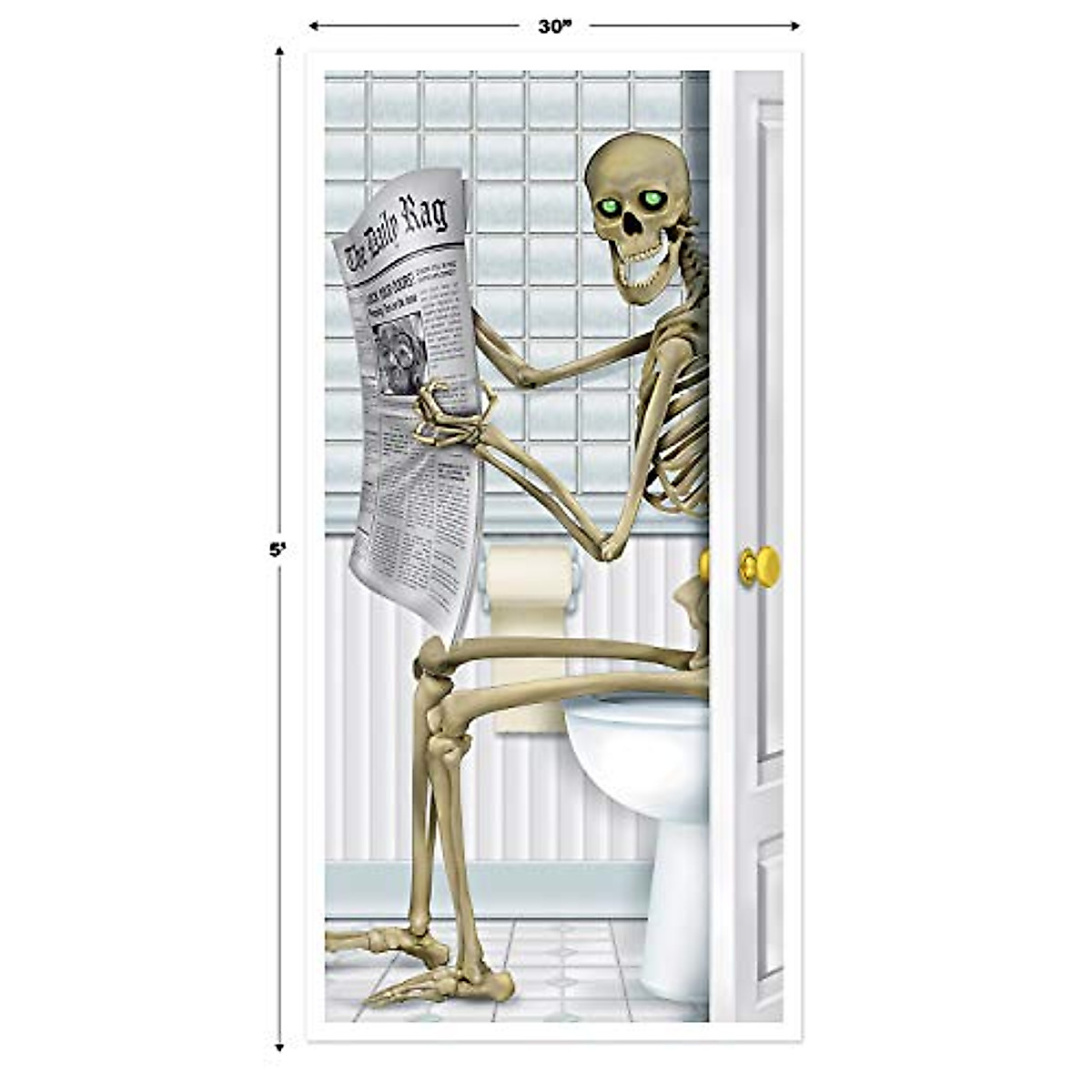 Beistle Skeleton Restroom Door Covers, 5’ x 30”, 2 Pieces – Spooky Halloween Party Decor - Bone Chilling Design – Easily Display – Plastic for Indoor & Outdoor Use - Bathroom Accessories