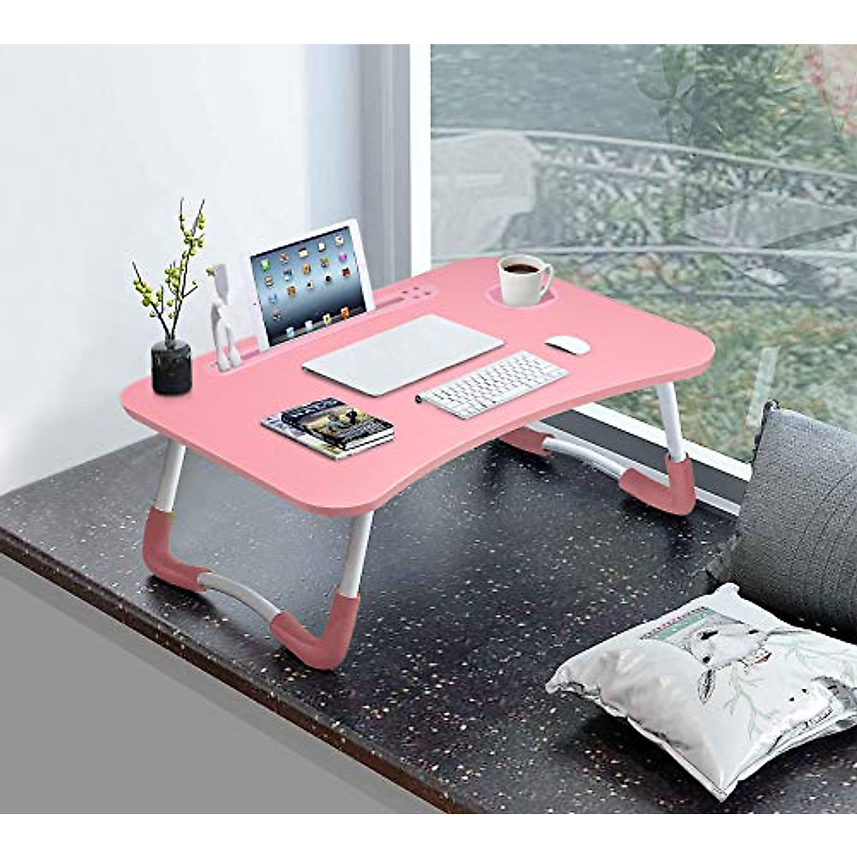Slendor Laptop Desk Foldable Bed Table Folding Breakfast Tray Portable Lap Standing Desk Notebook Stand Reading Holder for Bed/Couch/Sofa/Floor