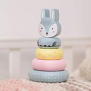 Wooden Stacking Toys for 2 3 4 Year Old, Unisex Toddler Toys, Baby Boy Toys, Montessori Toys for 2 3 4 Year Old, Rings Stacker, Educational Learning Stacking Tower, Wooden Toys (Rabbit Topper)