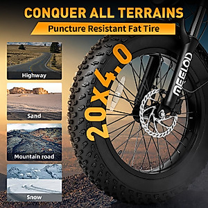 MEELOD DK200 Electric Bike for Adults with1500W Motor 28MPH& 30-45 Miles Commuting Electric Bike 48V 13Ah E-Bike 20" 4.0 Fat Tire Electric Bicycle for Beach,Snow, Mountains, Road