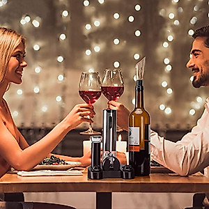 LiFe H&K Electric Wine Bottle Opener - Opener, Aerator Pourer, Charging Storage Base, Foil Cutter, Vacuum Pump & 2 Stoppers Rechargeable Portable Gifts for Lovers, Couples, Mom, 8.5''x11.75''x2.5''