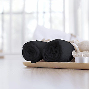 ZUPERIA 100% Ring Spun Cotton Salon Towel 24 Pack – (Not Bleach Proof -16" x 27") Super Soft and Highly Absorbent Hand Towel & Hair Towel for Hair Stylist, Gym, Beauty Salon, Spa & Home Care (Black)