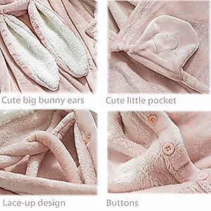 Soft Big Bunny Ears Wearable Blanket, Blanket Wrap with Buttons Comfy Hoodie Hooded Cape Throw for Women (Pink)