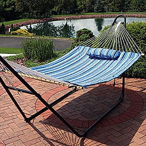 Sunnydaze Polyester Quilted Hammock Pad and Pillow Set Only - Durable Outdoor Rope Hammock Accessories - Replacement Hammock Pad - Breakwater Stripe