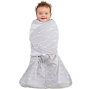 HALO 100% Cotton Sleepsack Swaddle, 3-Way Adjustable Wearable Blanket, TOG 1.5, Grey Birds, Small, 3-6 Months
