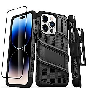 ZIZO Bolt Bundle for iPhone 14 Pro (6.1) Case with Screen Protector Kickstand Holster Lanyard - Black