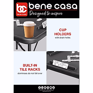 Bene Casa Black Domino Table, Premium Domino and Game Table/Professional-Grade Gaming Table, 38”x38” Table. Mesa de Domino Professional, Color Negro.