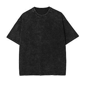 Aelfric Eden Mens Cotton Wash Solid T-Shirts Oversized Unisex Short Sleeve Streetwear Rap Hip Hop Basic Tee Tops Black