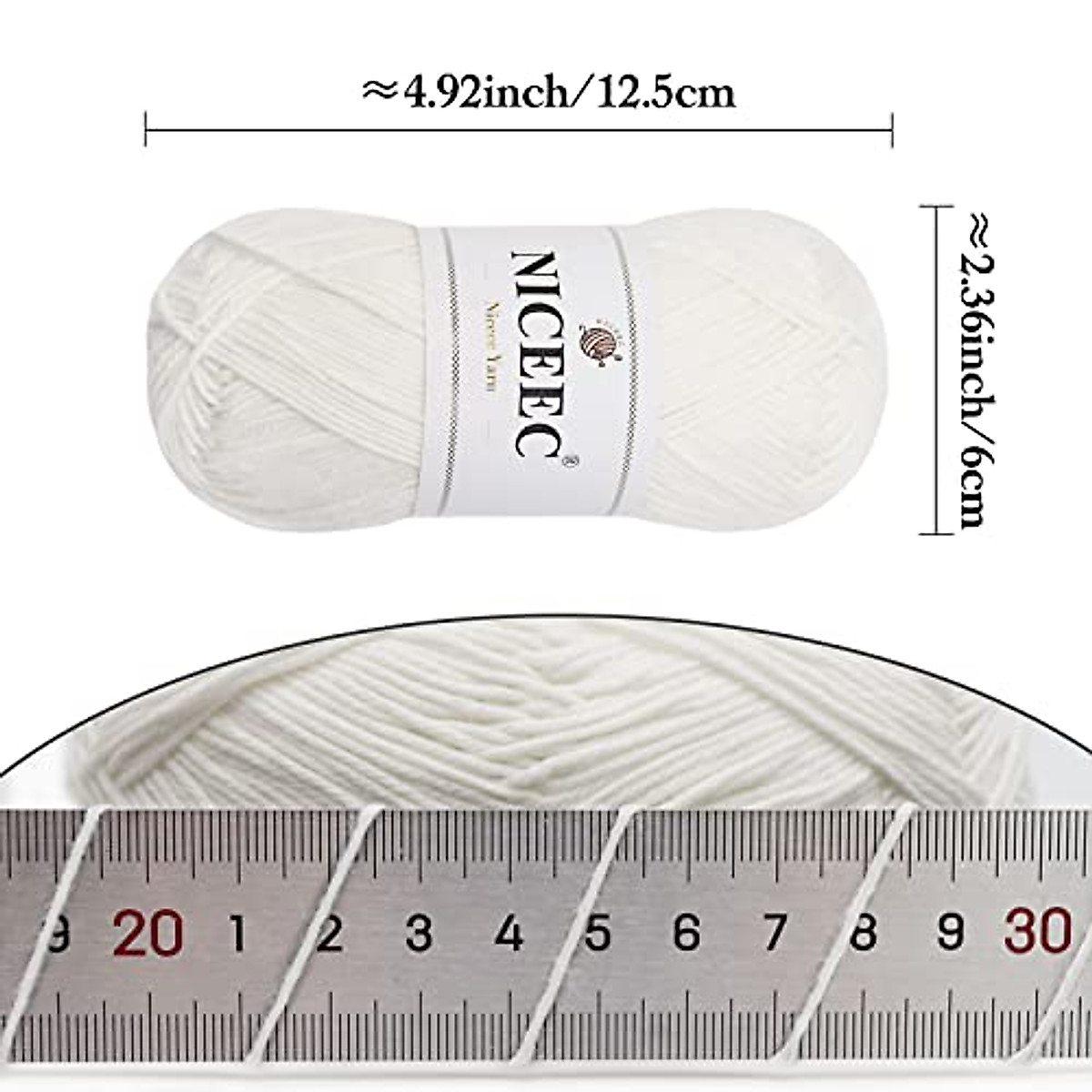 NICEEC 4 Skeins Soft Baby Yarn 100% Cotton Yarn for Crochet Knitting 4 Ply Yarn Blanket Yarn for DIY Craft Fingering Weight Yarn Total Length 4×175yds/4×50g-1#White
