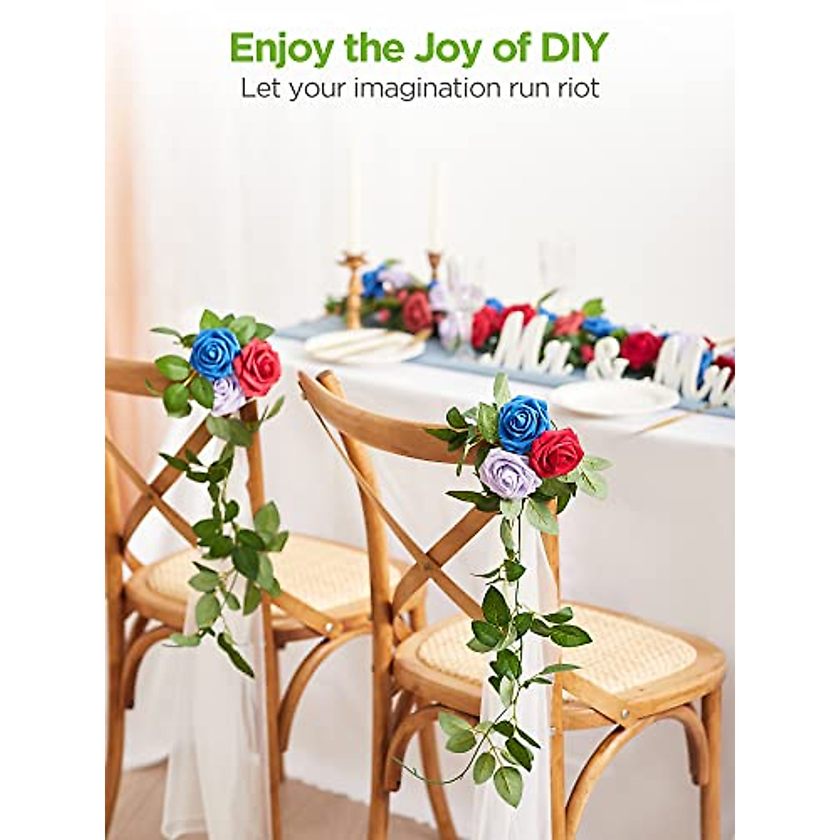 InnoGear Artificial Flowers, 50 Pcs Faux Flowers Fake Flowers Dark Red Roses Perfect for DIY Wedding Bouquets Centerpieces Bridal Shower Party Home Flower Arrangement Christmas Decorations