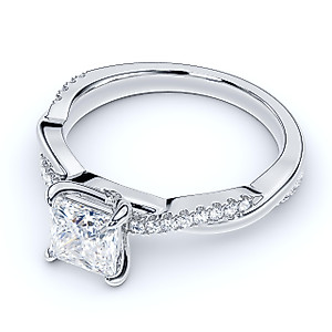 10k White Gold 4-Prong Petite Twisted Vine 1CT Princess Cut Genuine Moissanite Engagement Ring Promise Bridal Ring (7)