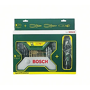 Bosch 2607017197 Universal X-Line Titanium Drill and Bit Set - Green/Grey (70-Piece)