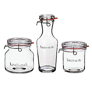 Luigi Bormioli Lock-Eat 3 Piece Jar Set 25.25 oz, 50.75 oz, 34 oz, Set of 3, Clear