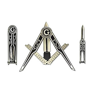 Square & Compass Masonic Folding Knife - [Silver & Black]
