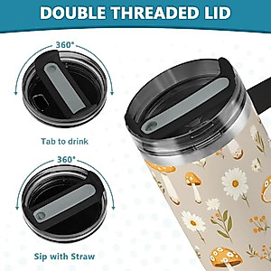 linqin Cute Mushrooms Vacuum Tumbler Insulated with Straw Lid 30 oz Girls Water Bottle Reusable Big Coffee Mug for Water, Iced Tea or Coffee