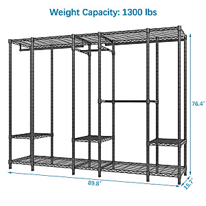 VIPEK V50i Extra Large Portable Closet Rack Bedroom Armoire Freestanding Wardrobe Closet, Heavy Duty Clothes Rack Multi-Functional Metal Clothing Rack for Hanging Clothes, Max Load 1300lbs, Black
