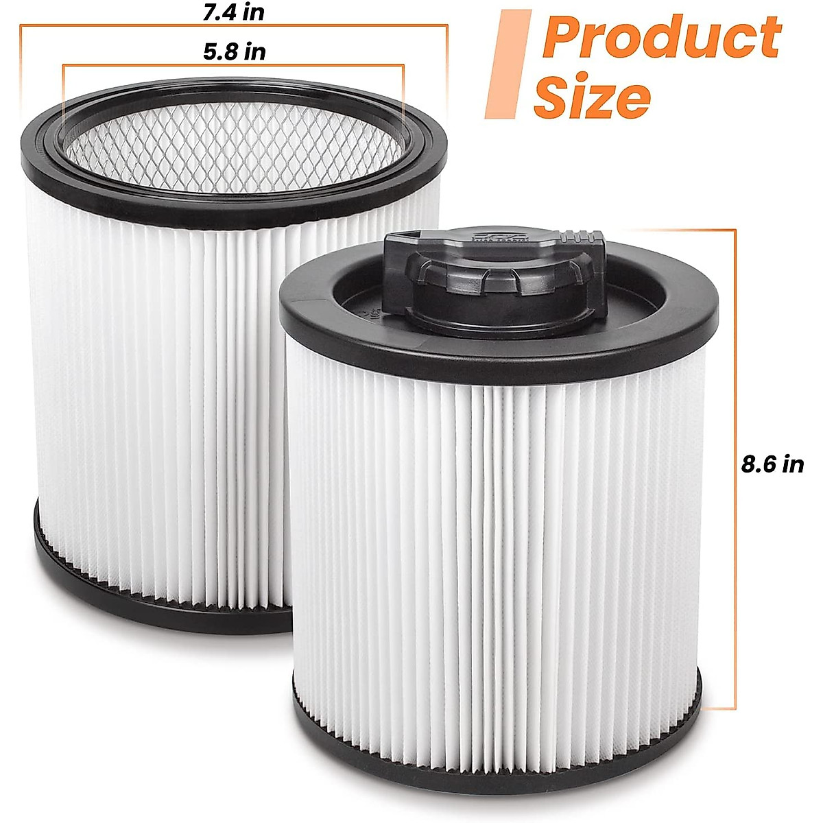 DXVC6910 HEPA Cartridge Filter Replacement Fit for DEWALT Wet/Dry Filter Vacuum Cleaners-Regular 6-16 Gallon, Compatible with DeWalt DXV06P DXV09P DXV10P DXV10PL DXV10SA DXV12P DXV14P DXV16P 2pcs