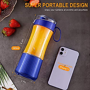Portable Blender, Vaeqozva USB Rechargeable Smoothie on the Go Blender Cup with Straws, Protein Shakes Fruit Mini Mixer for Home, Sport, Office, Camping - Navy Blue