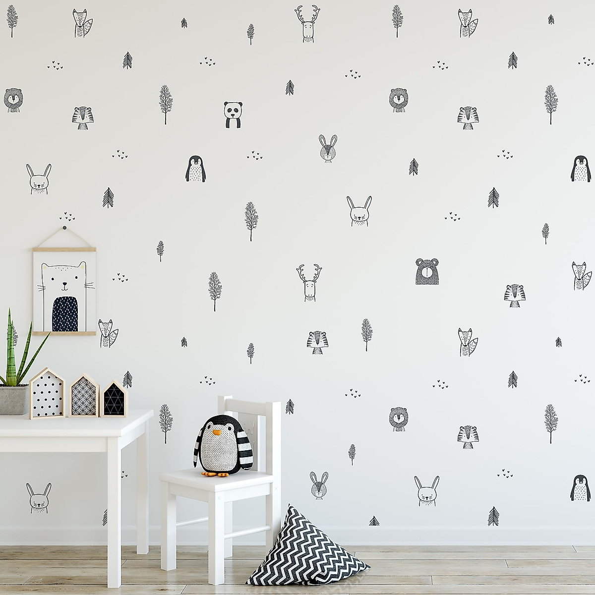 Baby RyRo London Stylish Animal Wall Decals - Charming Jungle Nursery Decor, Nordic Style Safari Wall Decals for Baby Room Decor, Black & White Jungle Wall Decals, Peel and Stick.