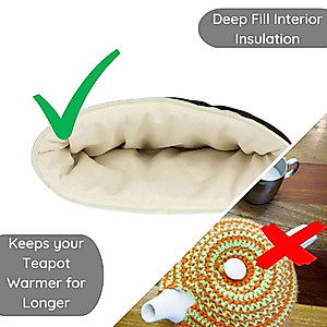 Muldale Large Tea Cozy for Teapot Insulated - Black - Thermal 100% Cotton Extra Thick Wadding - Designed in England - Tea Cozies Covers Fit 1 to 6 Cup Neutral Kitchen Textiles Range