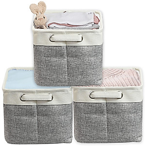 Simple Houseware Large Decorative Fabric Storage Bin Basket for Nursery, 3 Pack, Grey