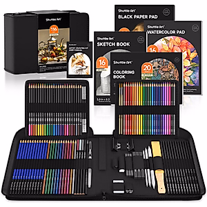116 PCS Drawing Kit, Shuttle Art Complete Drawing Supplies with Sketch Pencils, Colored Pencils, Graphite, Charcoal Sticks, Professional Drawing Tools and Paper Pads for Artists, Beginners and Kids