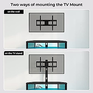 Rolanstar TV Stand with Mount and Power Outlet, Swivel TV Stand Mount with LED Lights for 32/45/55/60/65/70 inch TVs,Black Entertainment Center Media Console with Height Adjustable Mount