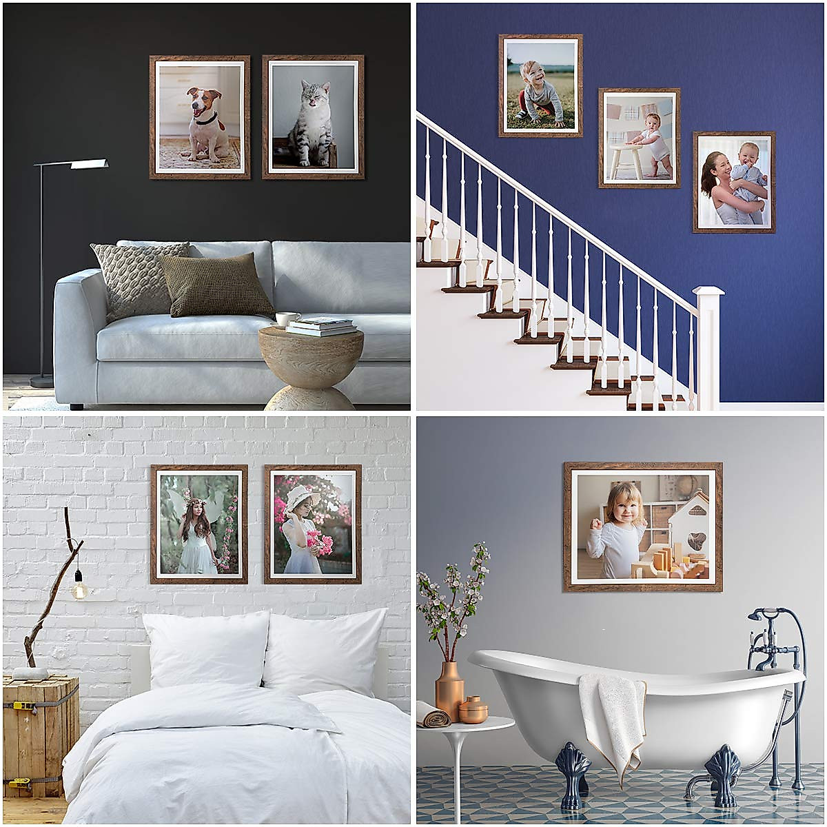 Capcillin 16x20 Picture Frame Wood Pattern Rustic Brown Poster Frame, Wall Mounting, Plexiglass, Great for Prints, Mural,and Art（CP003-MD16x20-BR）