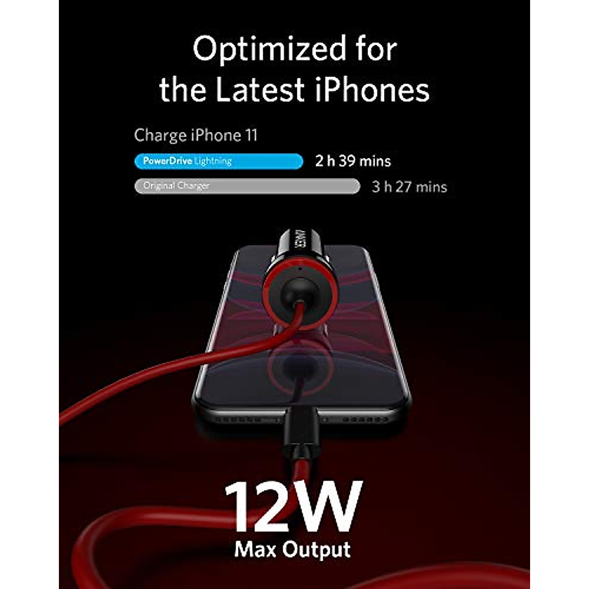 iPhone Car Charger, Anker 12W 5V Lightning [Mfi-Certified], PowerDrive Car Charger with 3ft Apple Certified Cable, for iPhone 14 13 12 11 Pro Max mini XS XR X 8 7 6 Plus, iPad Pro/Air 2/mini, and More