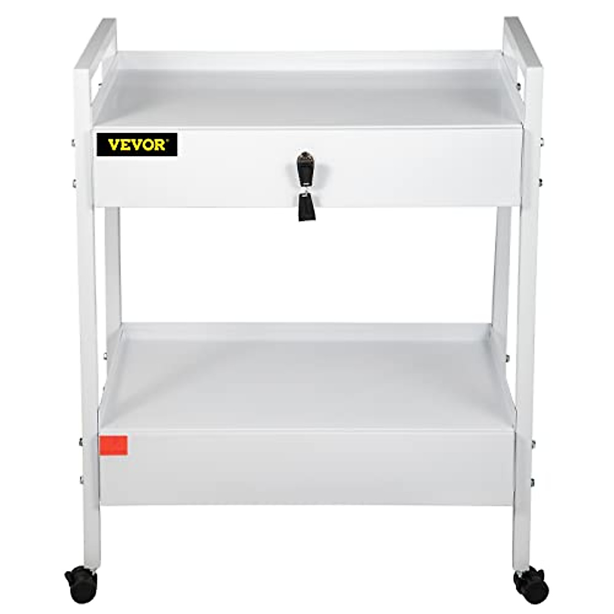 VEVOR Lab Cart, 2 Tiers Stainless Steel Utility Cart Medical Cart 2 Drawers Rolling Lab Cart White Paint Serving Cart with 360° Casters for Laboratory Hospital Dental Office Salon Beauty