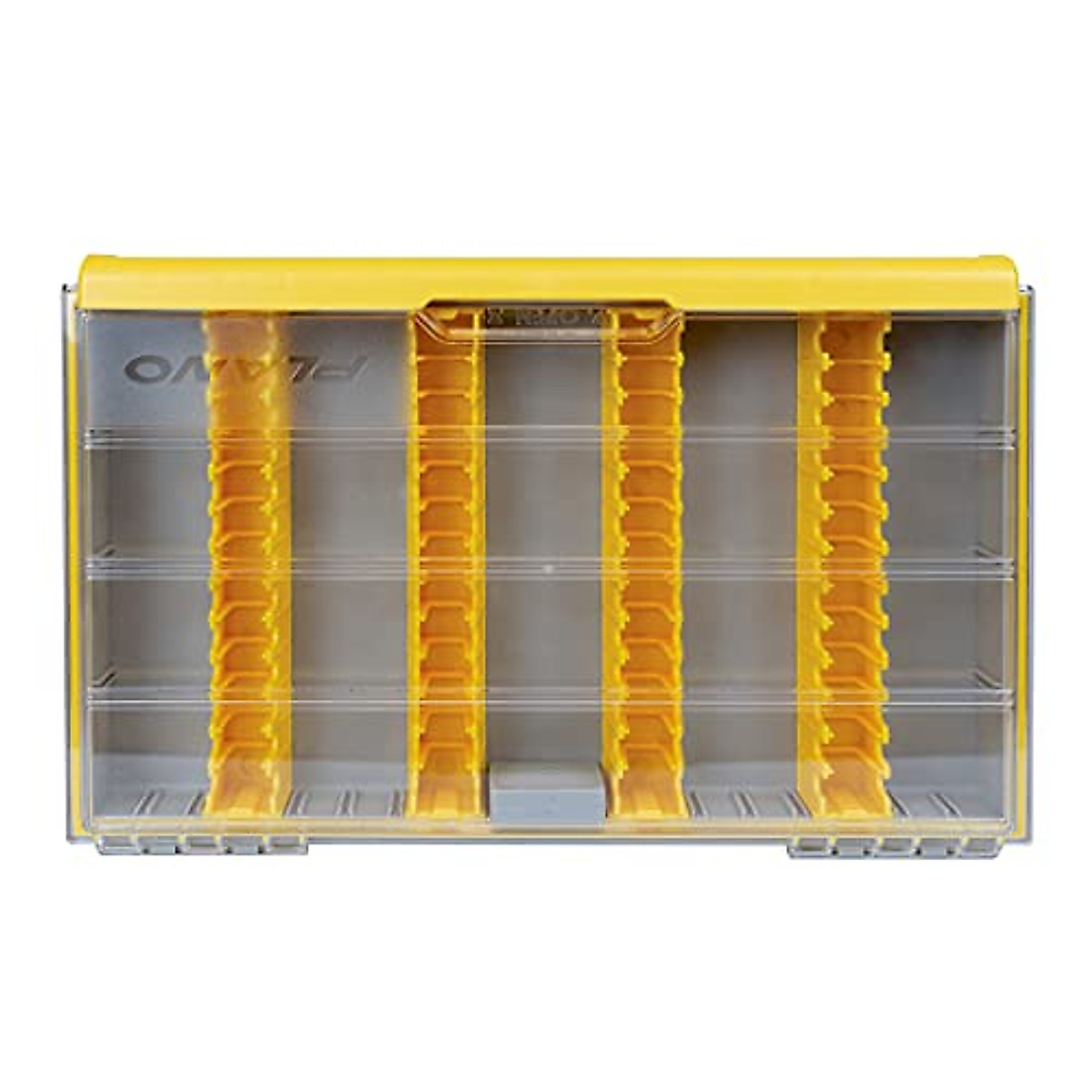 Plano Edge 3700 Vertical Jig & Spybait Box Tackle Storage, Gray and Yellow, Holds Up to 52 Vertical Baits, Rust-Resistant and Waterproof Bait Organizer Box