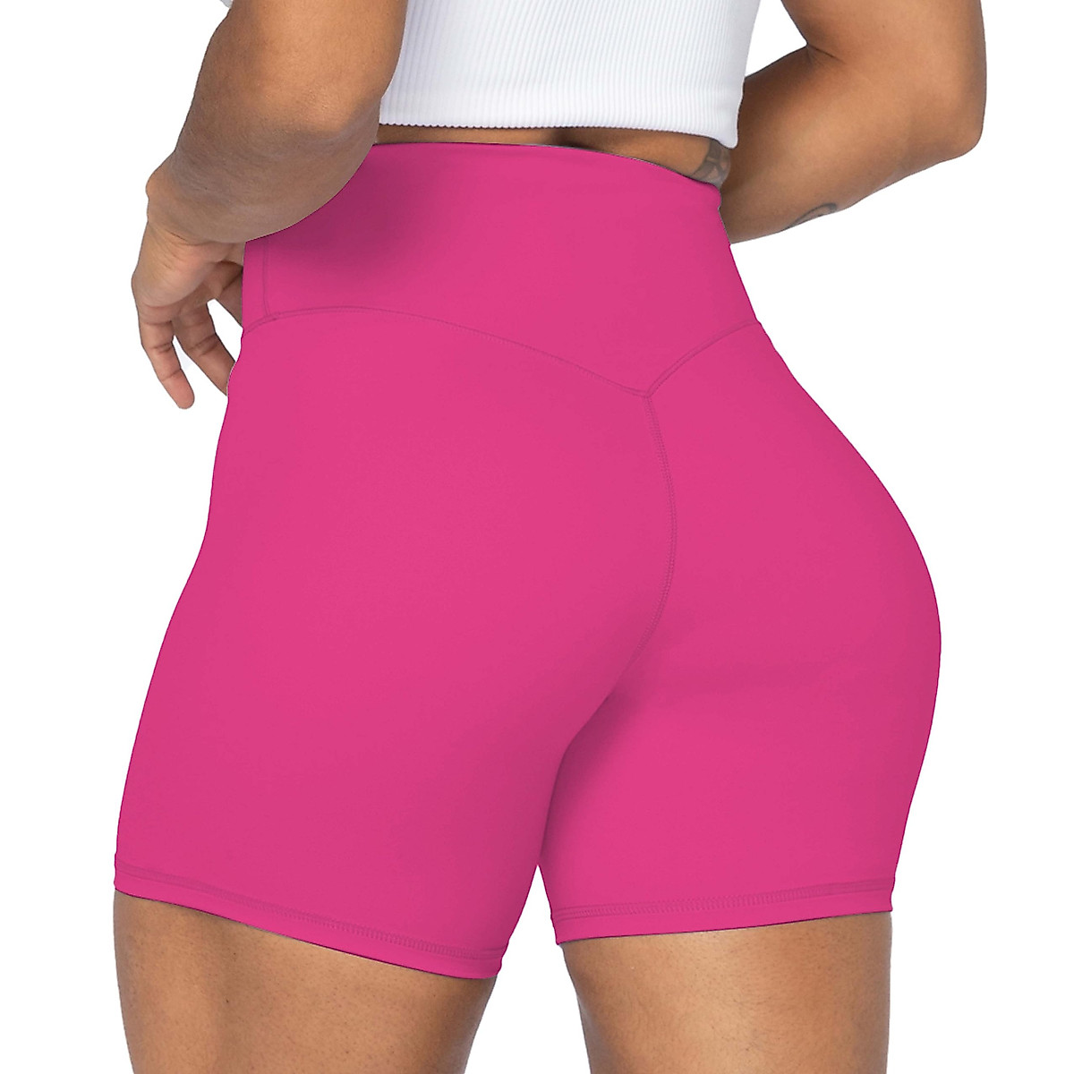 Sunzel Women's Biker Shorts in High Waist Tummy Control with No Front Seam 5" Hot Pink Medium