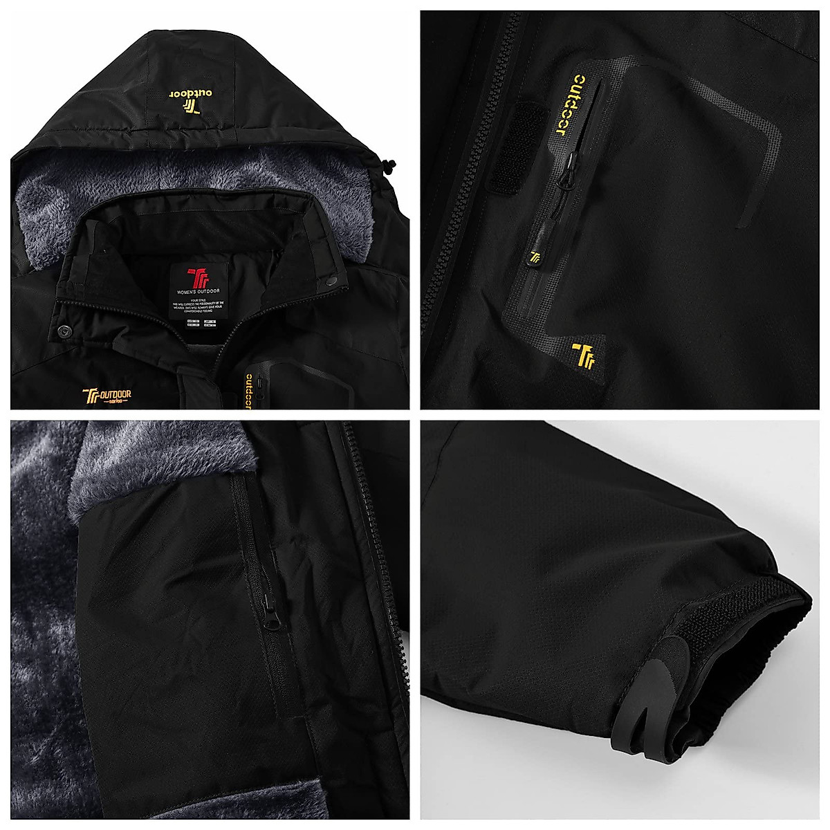 Rdruko Women's Waterproof Snowboard Jacket Windproof Warm Insulated Winter Ski Jacket Hooded(Black, US XL)