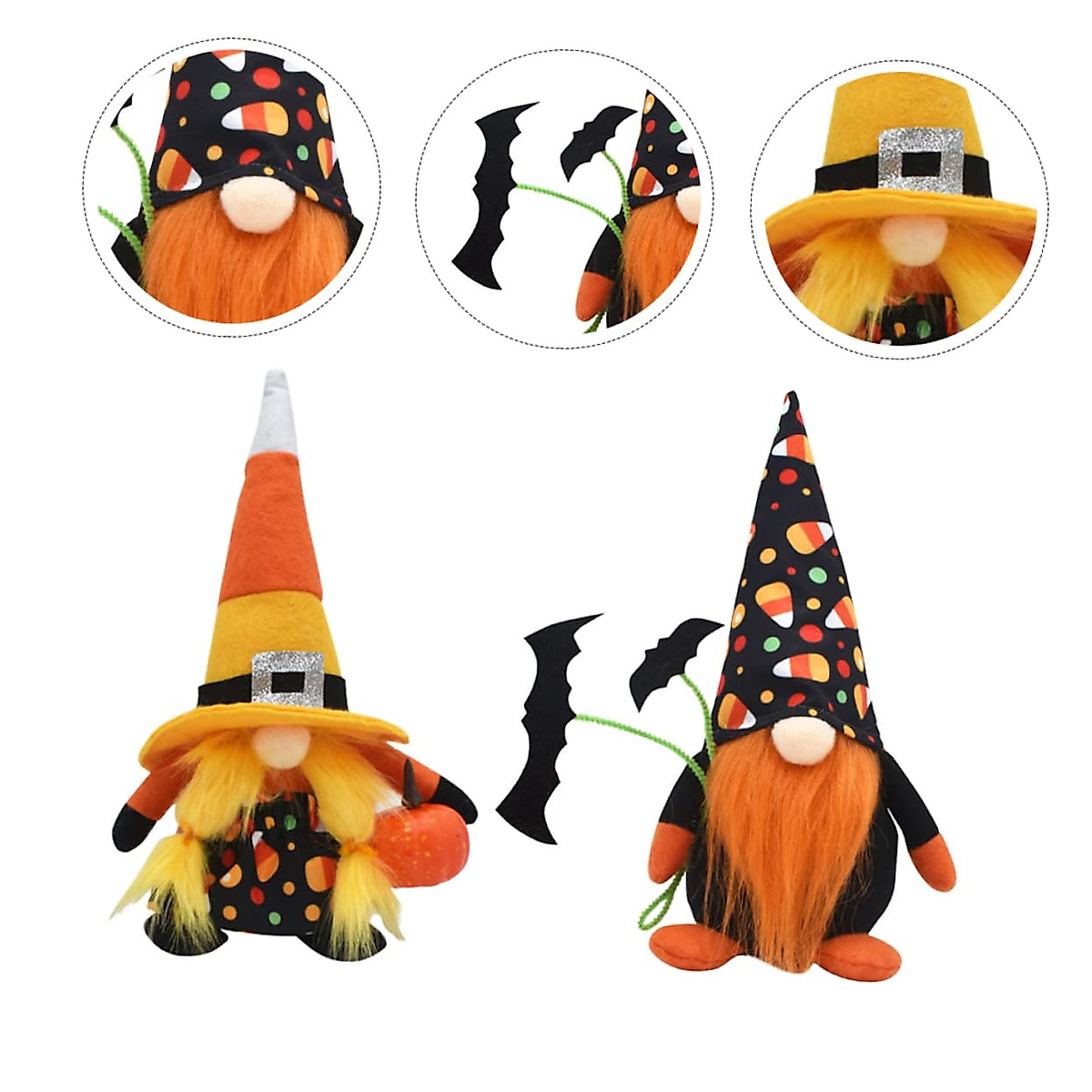 Abaodam 2pcs Halloween Gnomes Plush Elf Decoration Scandinavian Gnome Doll Ornament for Tiered Tray Decor Halloween Party Favor Trick or Treat