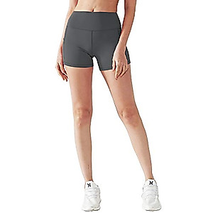 CADMUS Women's High Waist Yoga Shorts Spandex Running Side Pockets, 16#, Navy & Grey & Black,Medium